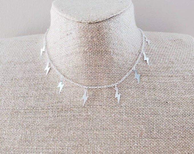 Lightning Necklace Dainty Bolt Silver Plated Chain Choker - Etsy