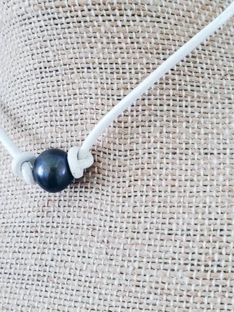 Black Pearl Leather Necklace Choker Knotted Handmade Vsco Girl - Etsy