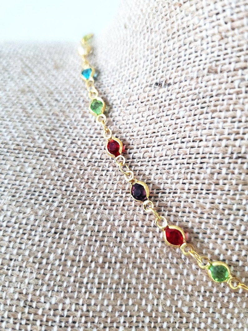 Sarah Cameron Rainbow Crystal Necklace Choker Beaded Stones Bezel Gold ...