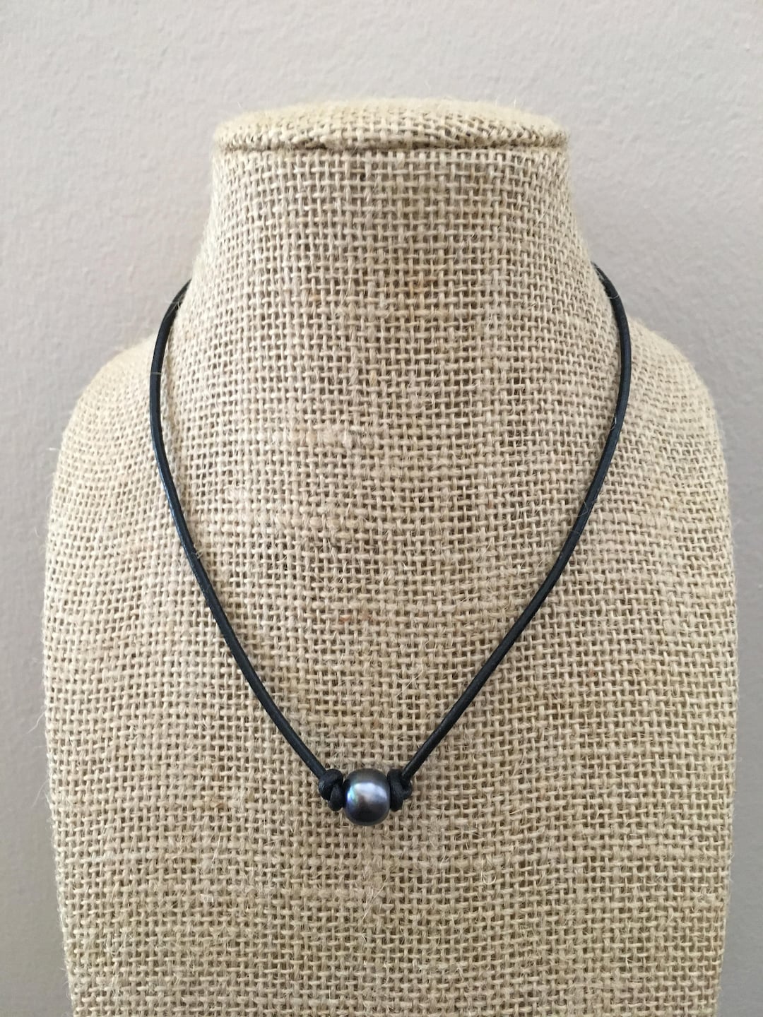Black Pearl Leather Necklace Choker Knotted Handmade Vsco Girl - Etsy