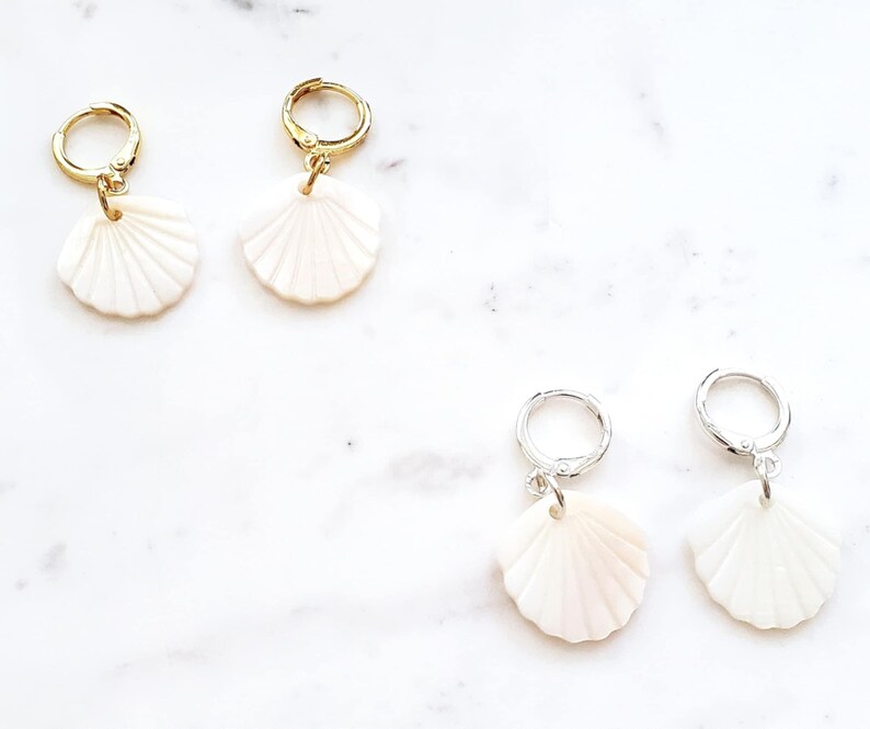 Small Scallop Clam Mother Pearl Hoop Earrings Beach Jewelry Dainty - Etsy