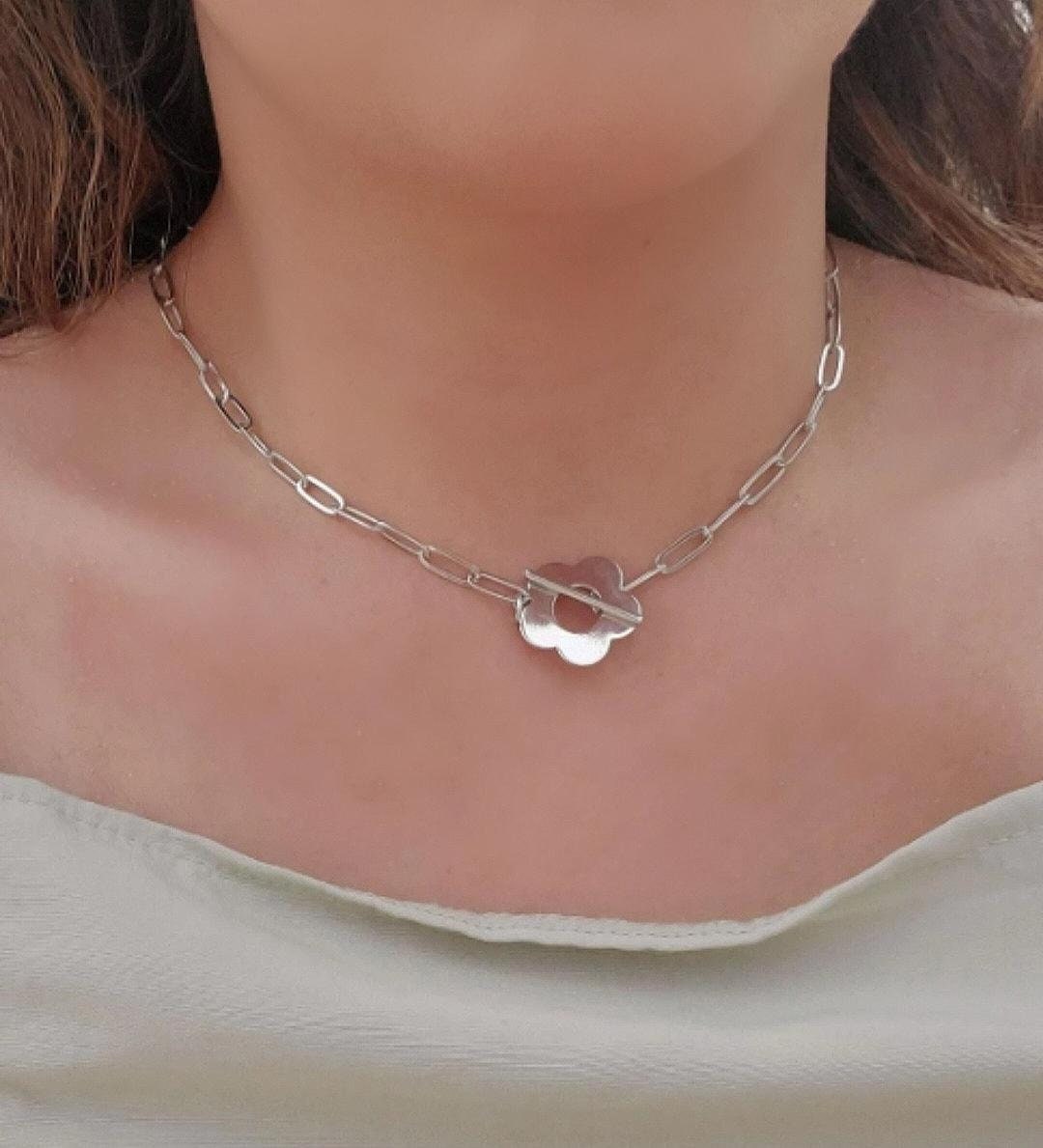 Silver Blossom Flower Link Chain Necklace Floral Flowers - Etsy