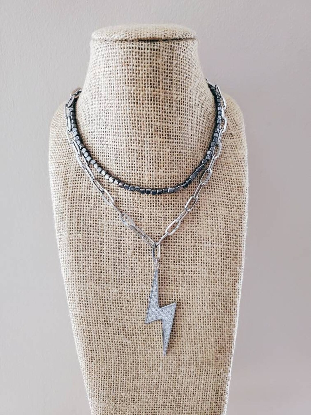 Lightning Pendant Necklace Paperclip Chain Choker Bolt Charm - Etsy