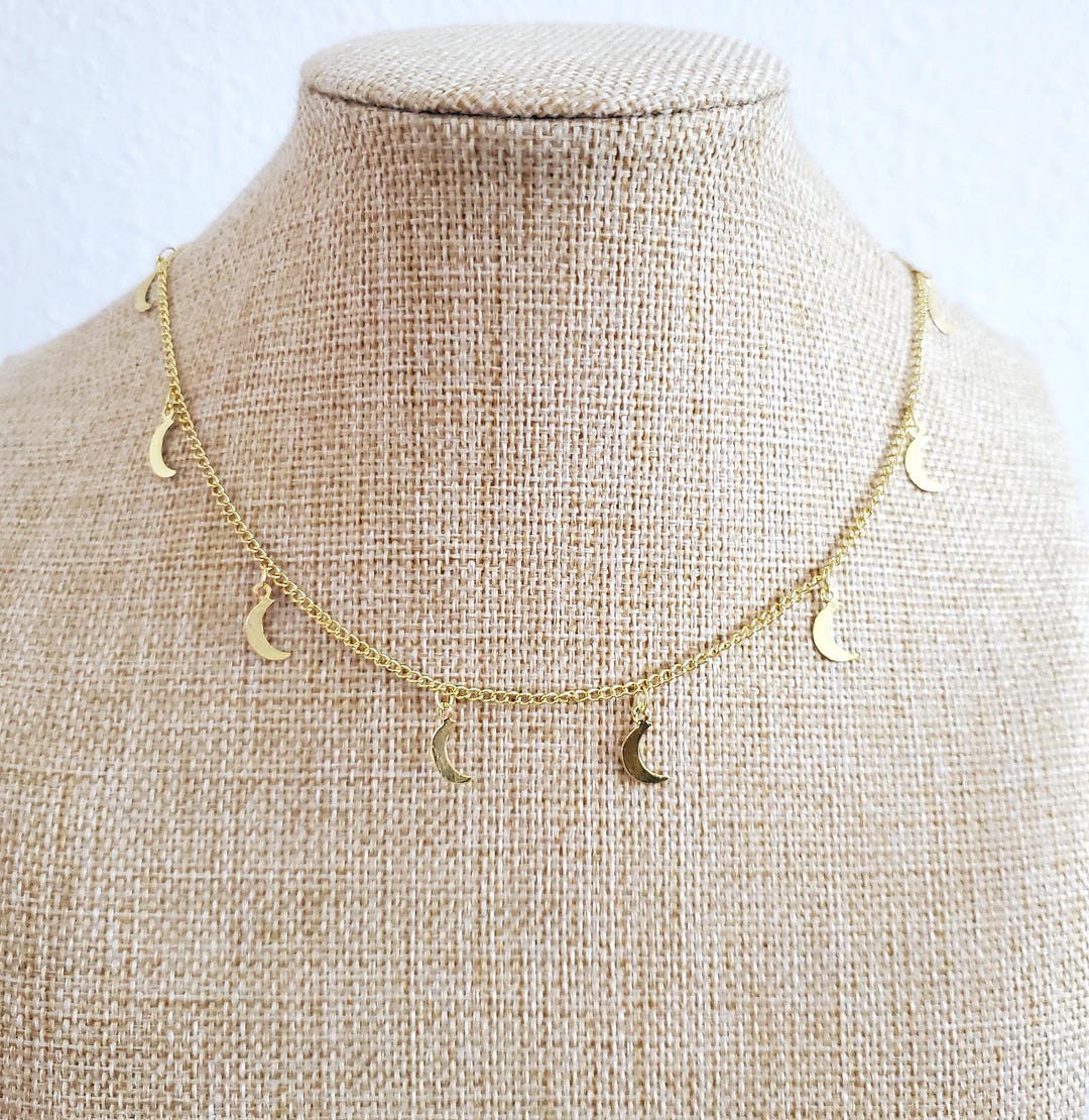 Gold Half Moons Crescent Dangle Simple Chain Necklace Moon Celestial ...