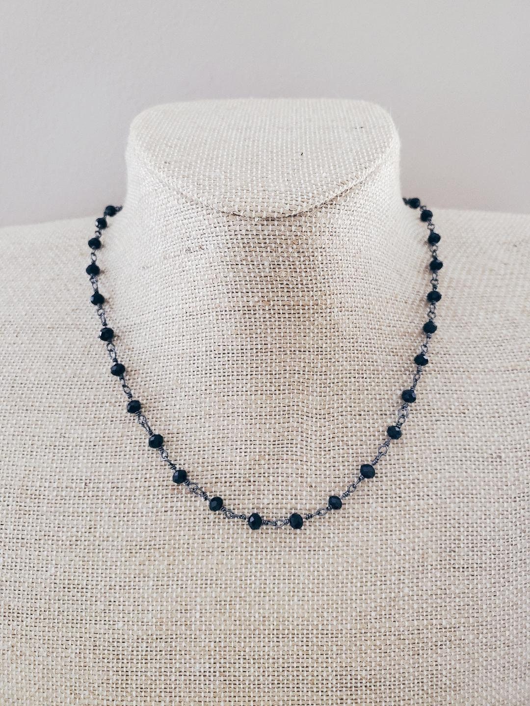 Small Black Bead Necklace Crystal for Women Beaded Rosary - Etsy