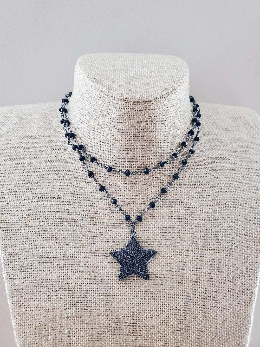 Black Star Necklace Multi Layer Chain Double Choker Bead Celestial ...