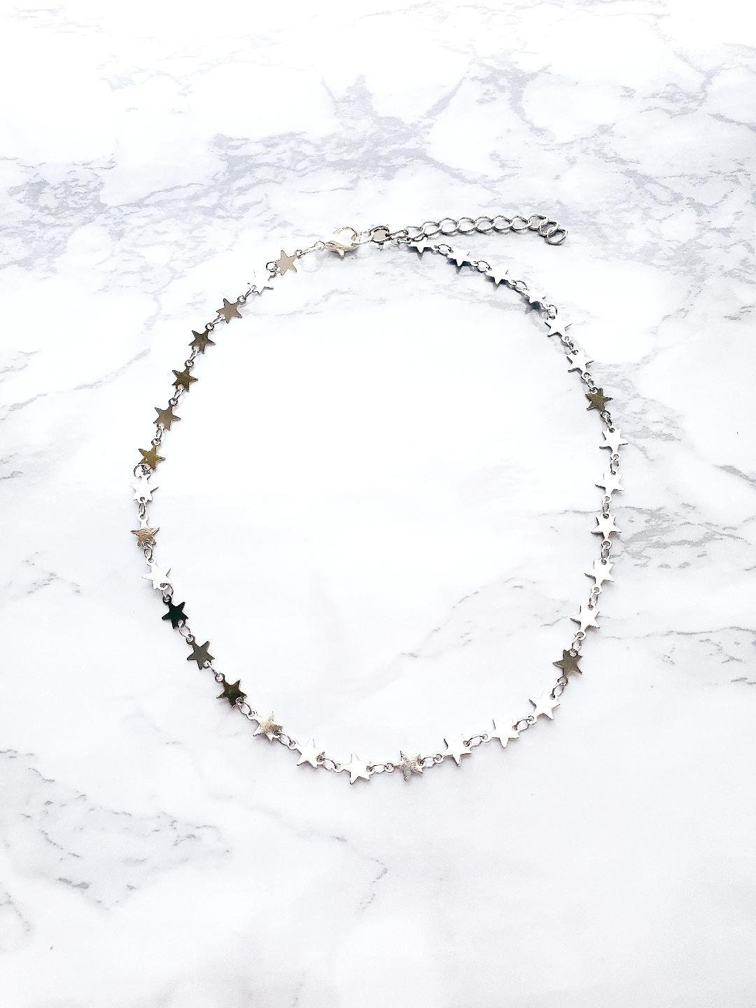 Star Linked Chain Choker Necklace Linked Silver Metallic Star - Etsy