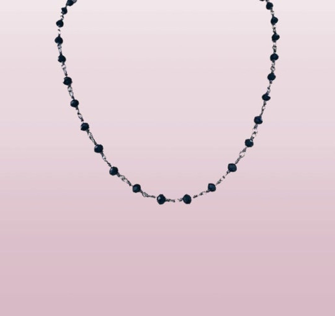 Small Black Bead Necklace Crystal for Women Beaded Rosary Chain Gift ...