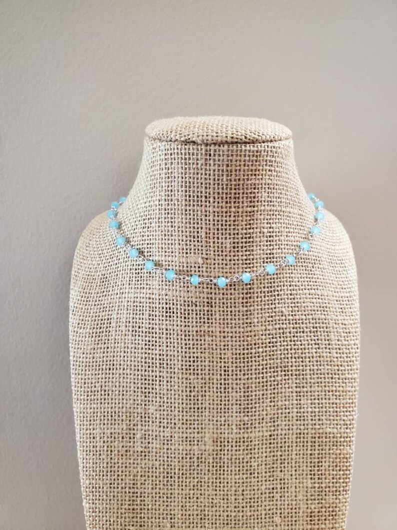 Light Blue Crystal Necklace Rosary Choker Trendy | Etsy