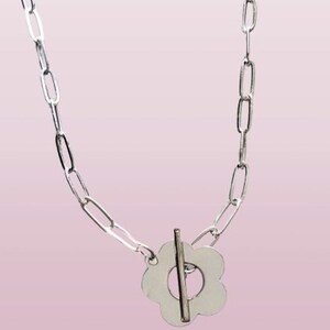 Silver Blossom Flower Link Chain Necklace Floral Flowers Closure Gift ...