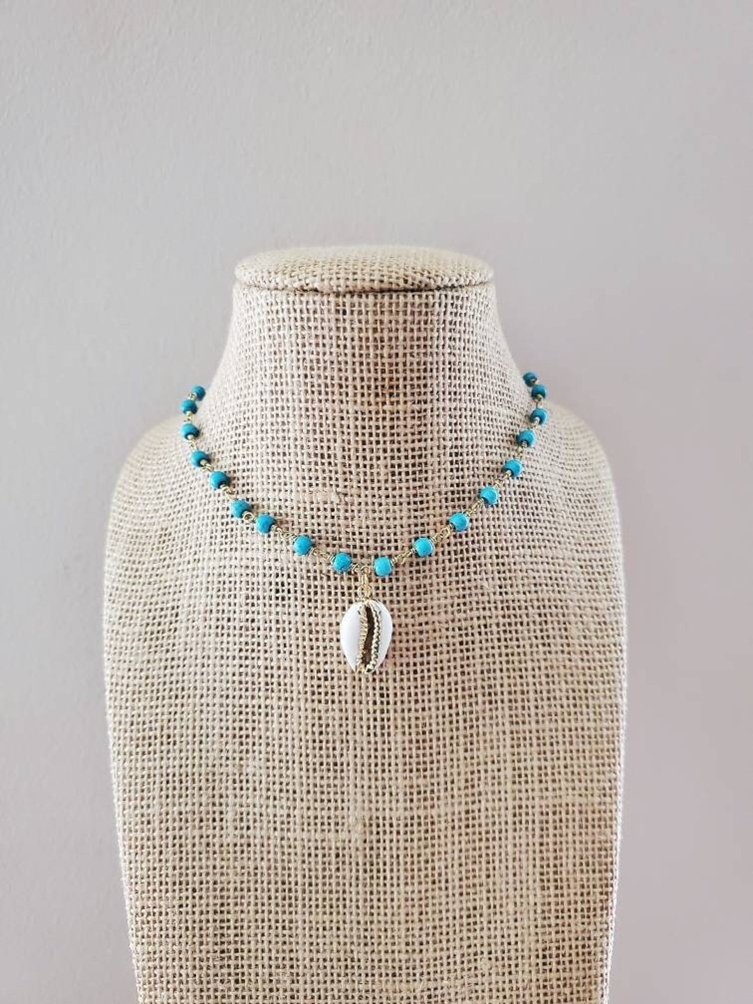 Cowrie Shell Girl Charm Shell Necklace Turquoise Stone Beaded - Etsy