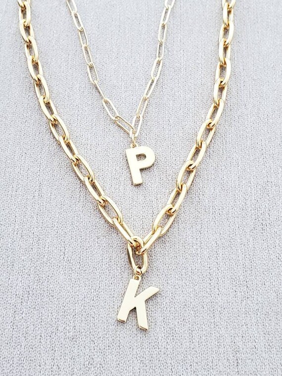 Custom Gold Letter Necklace Paperclip Chain Pick Letter Name - Etsy