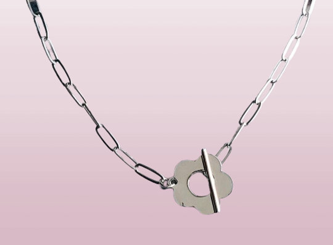 Silver Blossom Flower Link Chain Necklace Floral Flowers Closure Gift ...