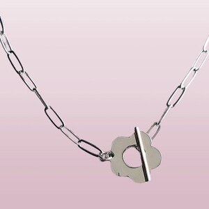 Silver Blossom Flower Link Chain Necklace Floral Flowers Closure Gift ...