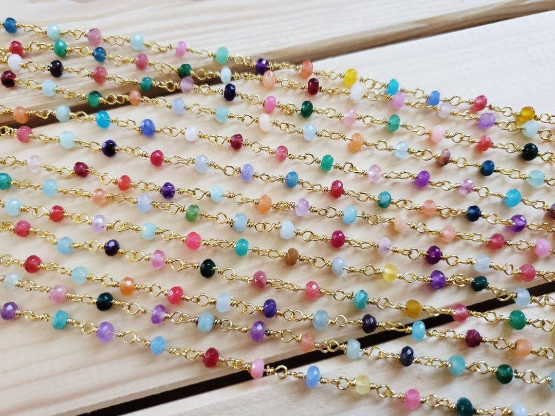 Rainbow Beads Multi Color Gold Chain Choker Necklace Trendy - Etsy