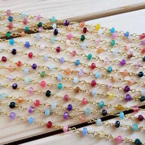 Rainbow Beads Multi Color Gold Chain Choker Necklace Trendy - Etsy