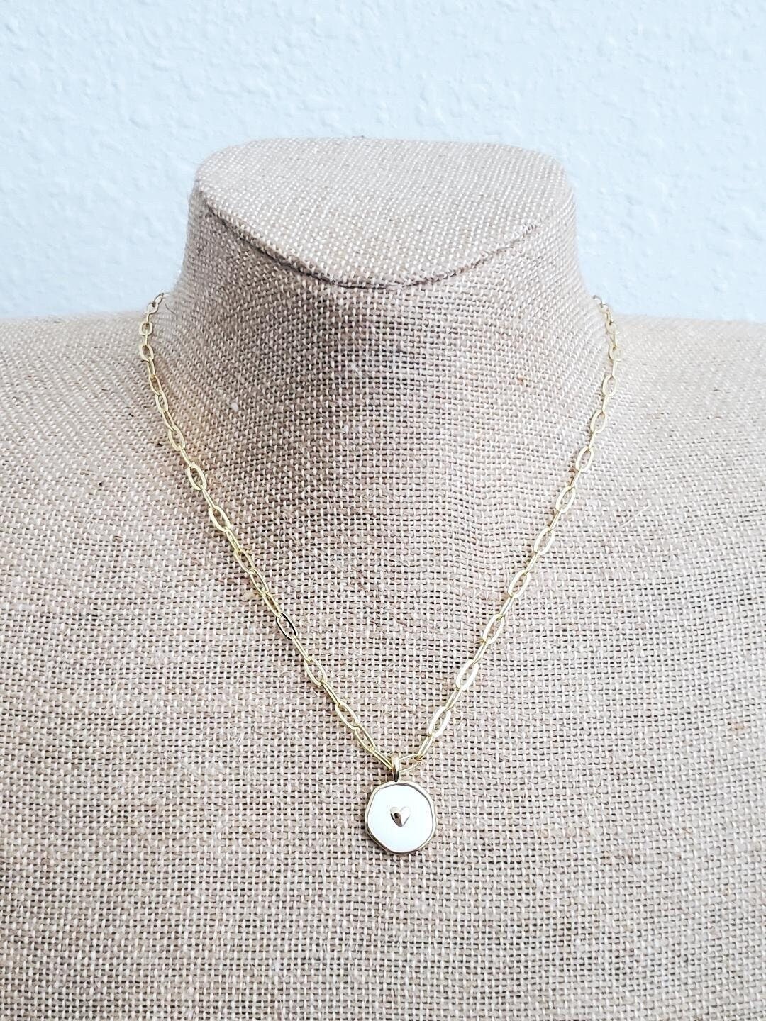 Tiny White Coin Small Gold Heart Paperclip Chain Necklace Mini Paper ...