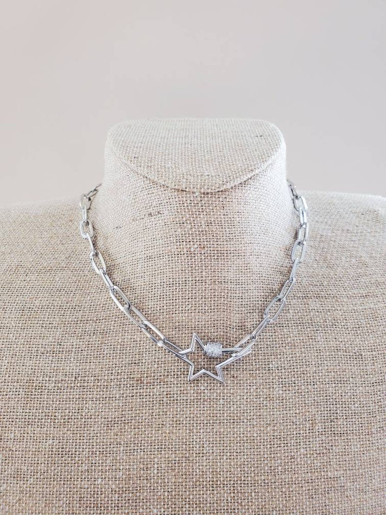 Gold Star Lock Necklace Paperclip Layering Chain Choker Carabiner - Etsy