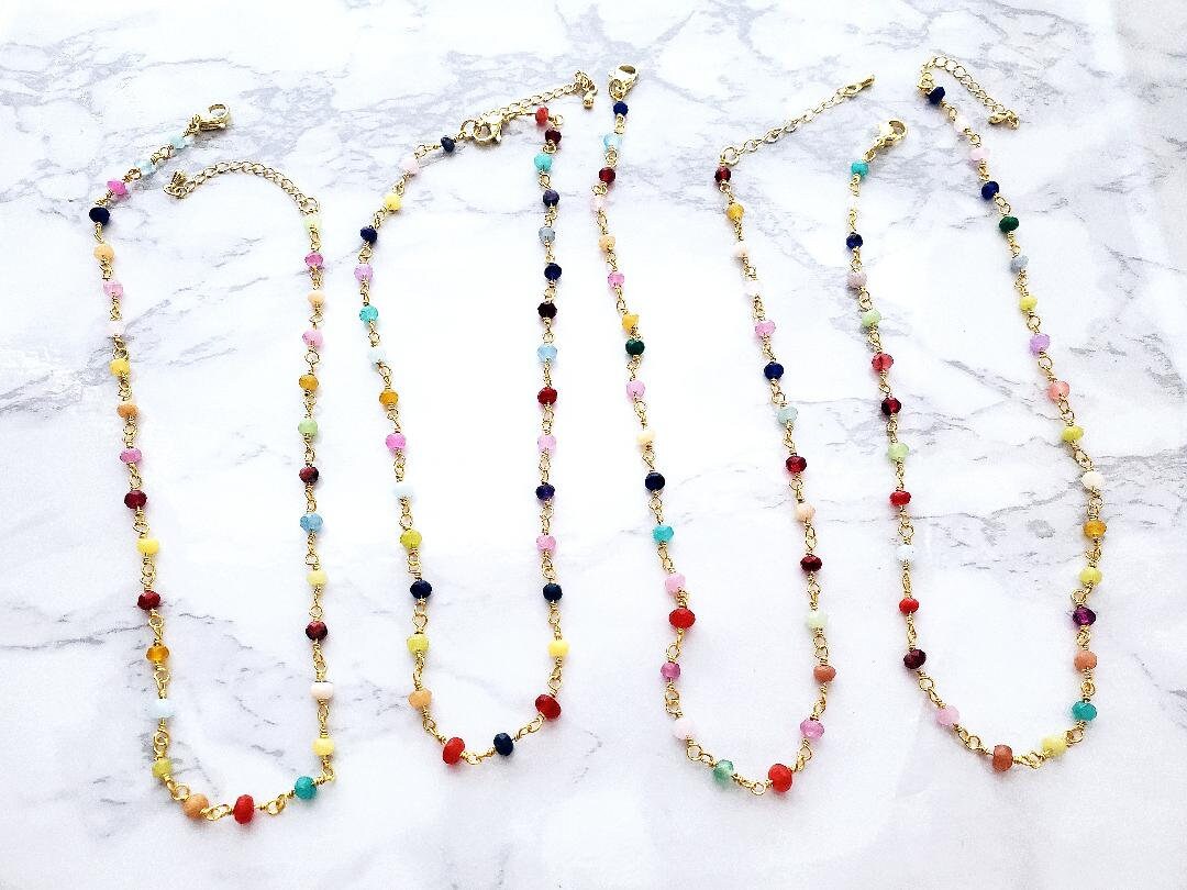 Rainbow Beads Multi Color Gold Chain Choker Necklace Trendy - Etsy