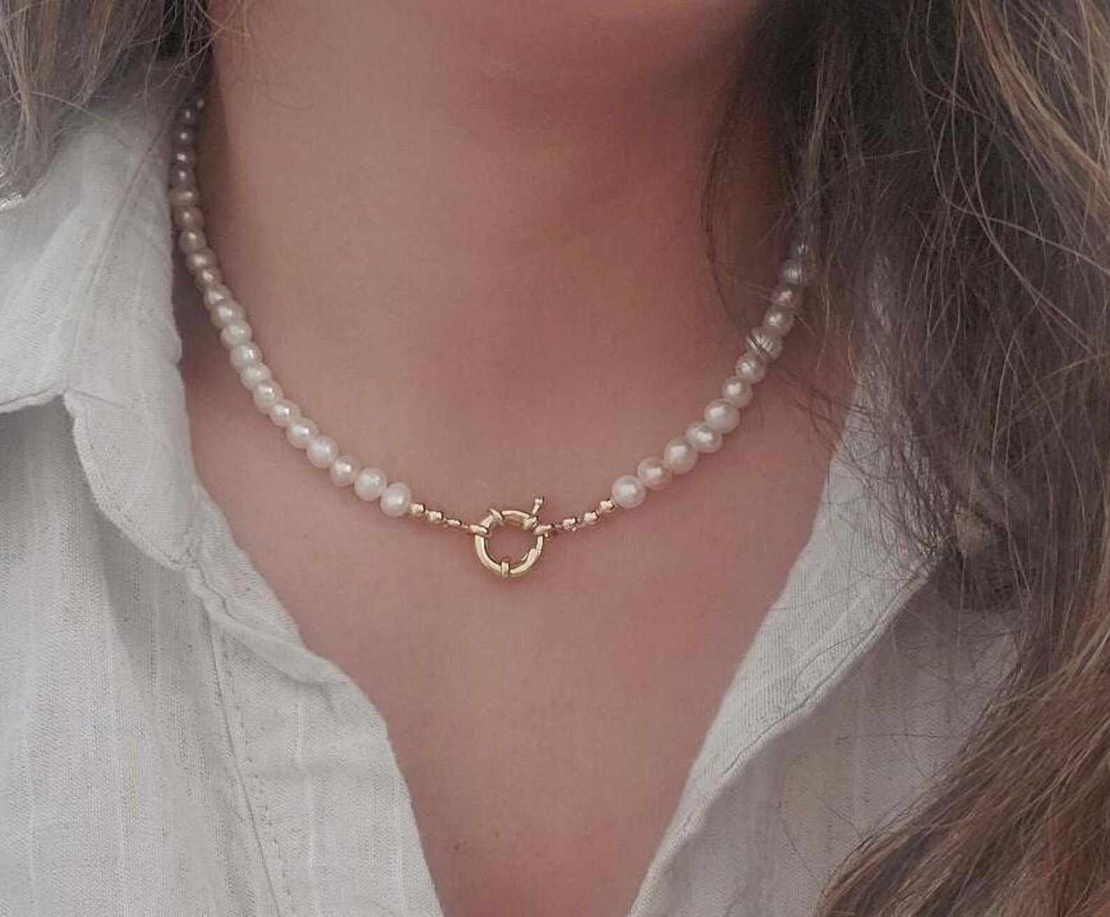 White Pearl Toggle Closure Necklace Gold Plated Freshwater - Etsy