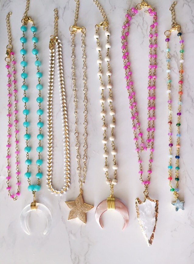 Rainbow Beads Multi Color Gold Chain Choker Necklace Trendy | Etsy