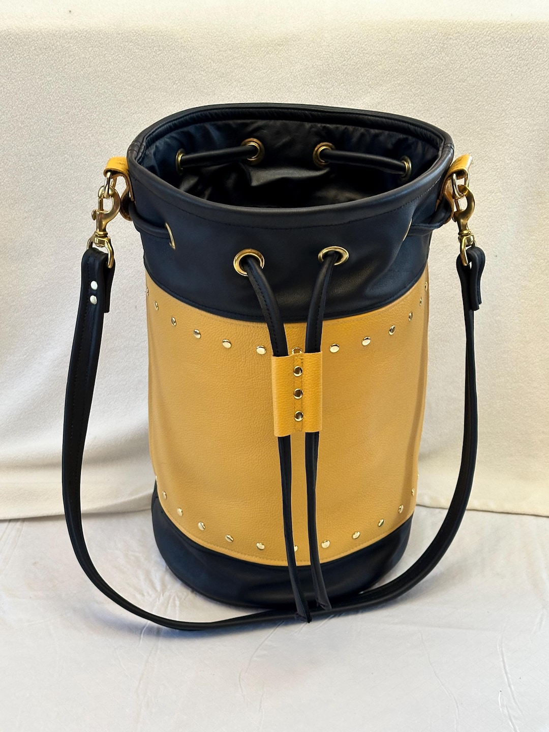 Women's Leather Bucket Bag Yellow and Black - Etsy