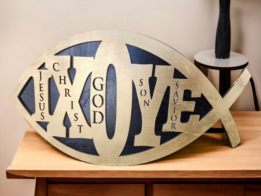 Ichthys Sign - IXOYE, Christian Fish Symbol, Custom Layered Laser Cut ...