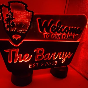 NPS LIGHTED Welcome Sign - NPS Inspired Family Name Sign, Custom ...