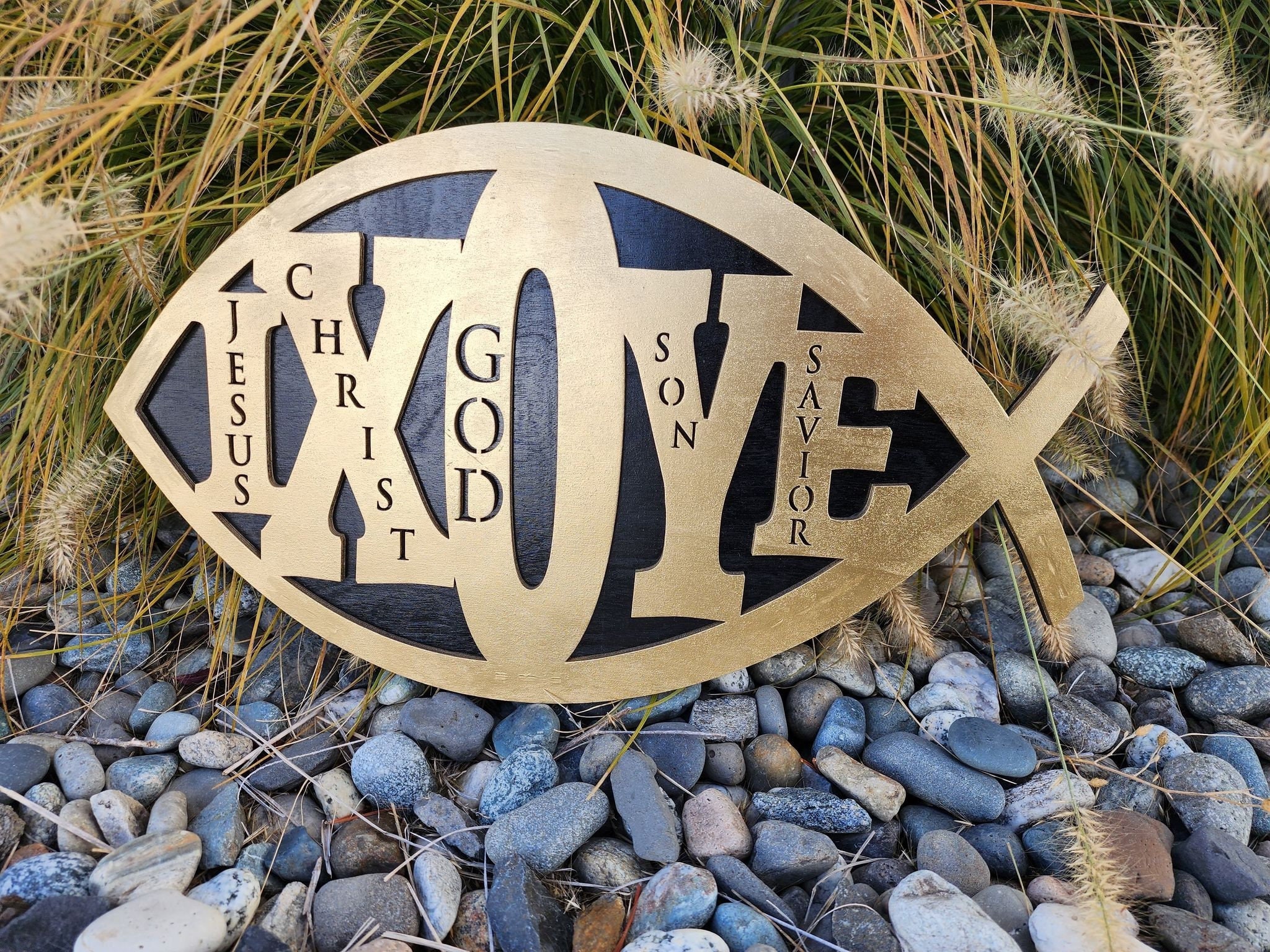 Ichthys Sign IXOYE Christian Fish Symbol Custom Layered - Etsy