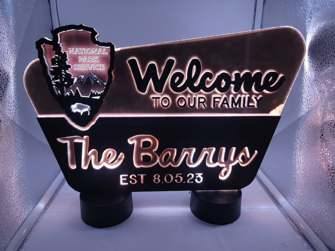NPS LIGHTED Welcome Sign - NPS Inspired Family Name Sign, Custom ...
