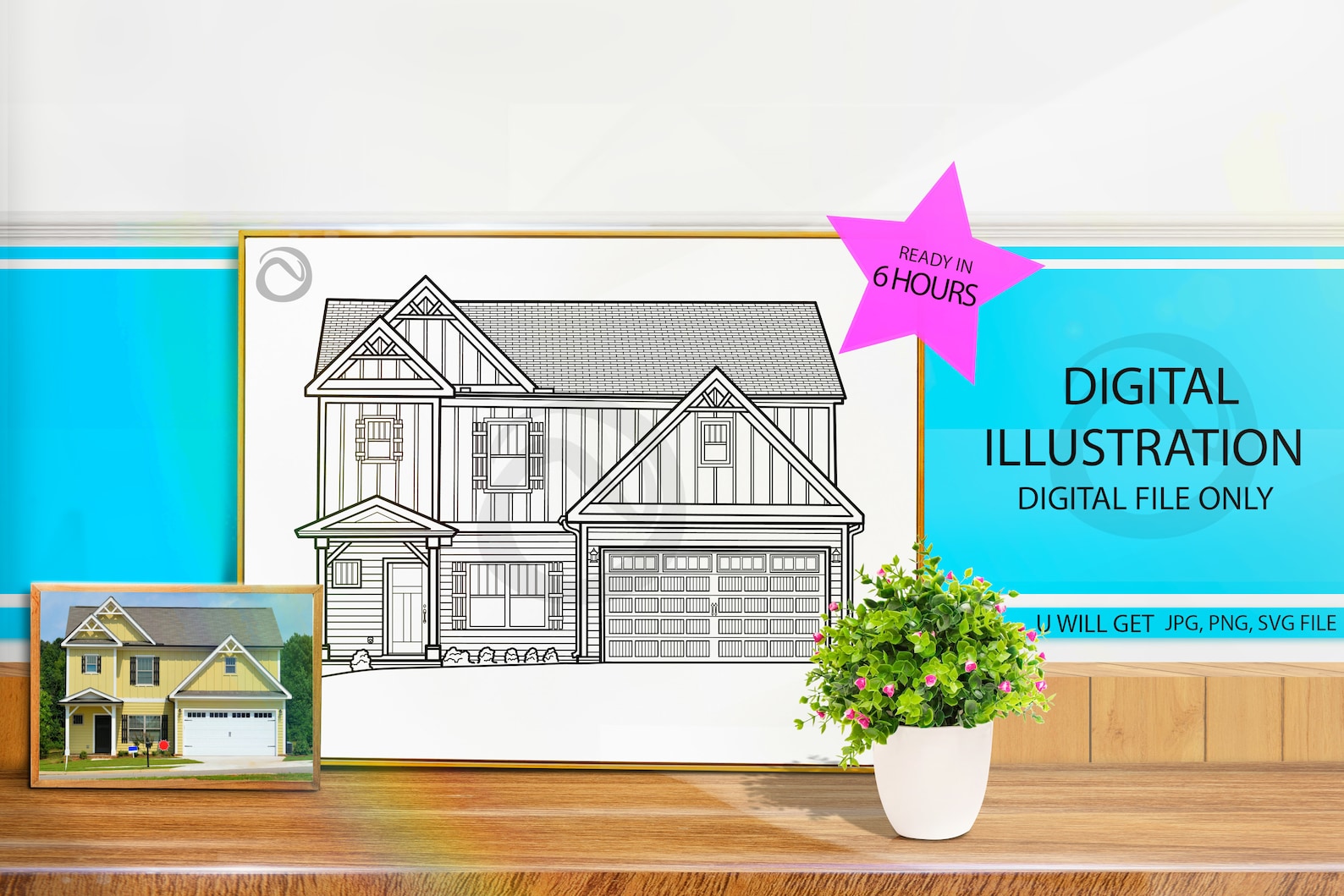 Minimalist Custom Line Drawing House , Drawing From House Photo, Custom ...