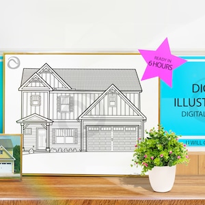 Minimalist Custom Line Drawing House , Drawing From House Photo, Custom ...
