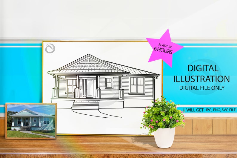 Minimalist Custom Line Drawing House , Drawing From House Photo, Custom ...