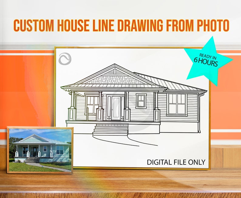 Custom House Line Drawing From Photo,line Drawing House,line Art ...