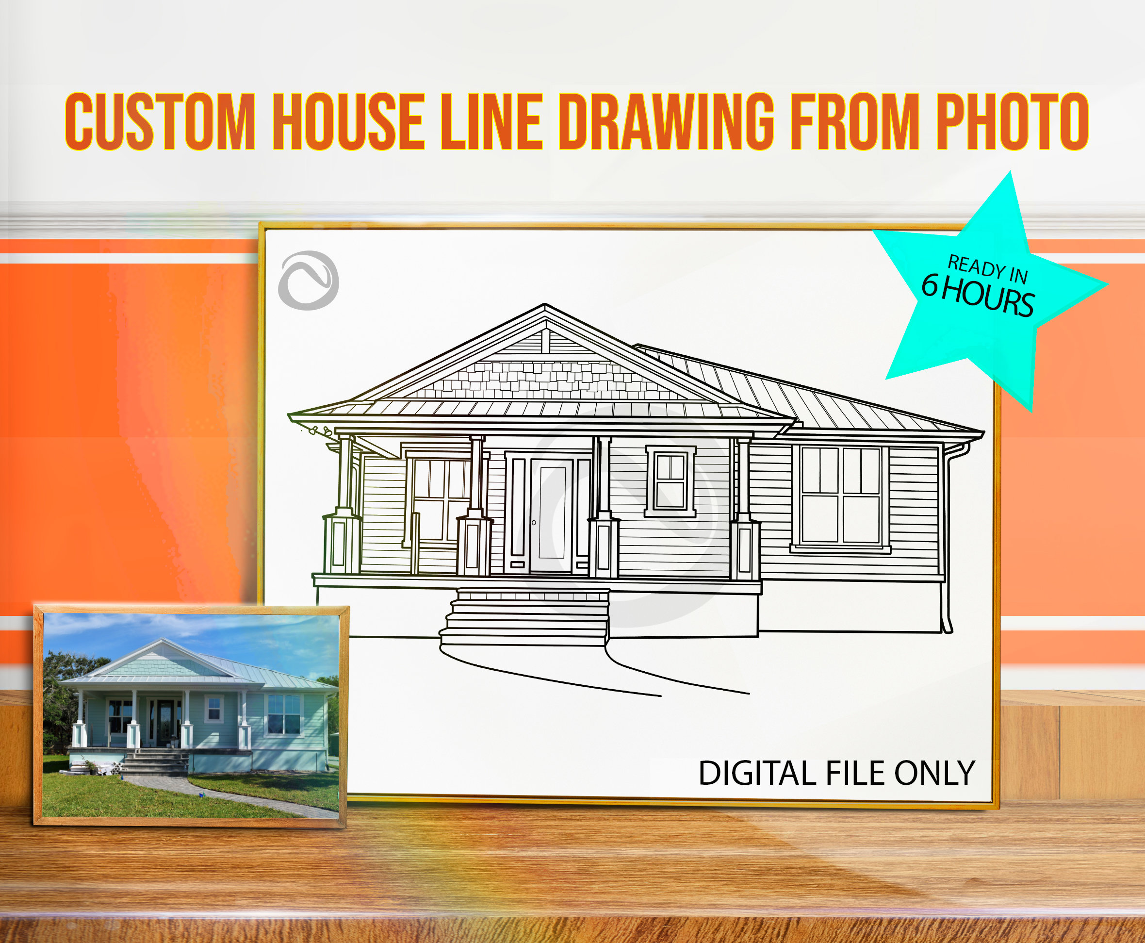 Custom House Line Drawing From Photo,line Drawing House,line Art ...