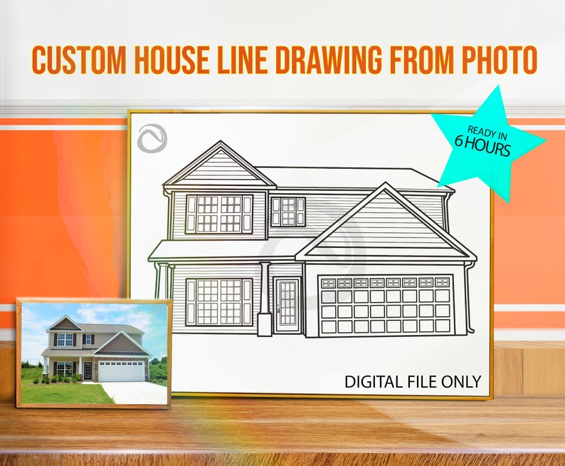 Custom House Line Drawing From Photo,line Drawing House,line Art ...
