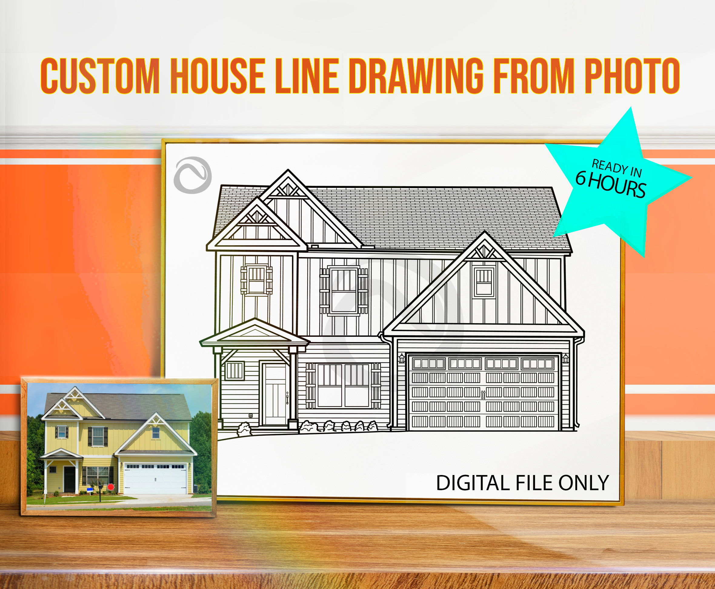 Custom House Line Drawing From Photo,line Drawing House,line Art ...