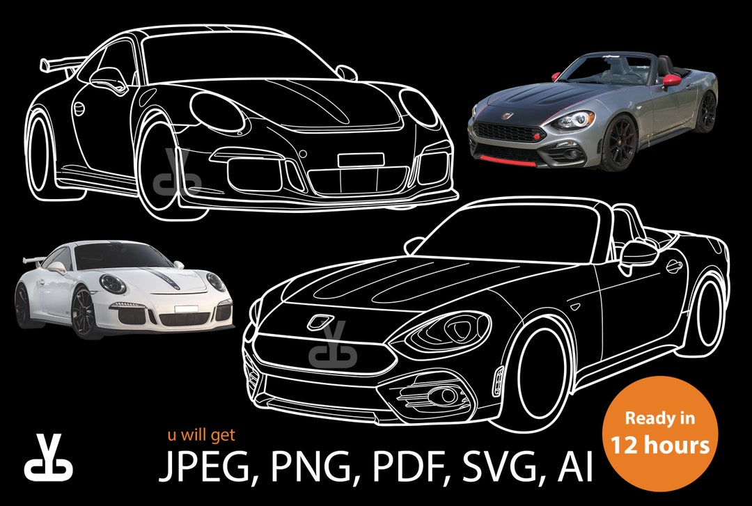 Custom Car Line Drawing, Car Illustrations, Custom Car Digital Drawing ...