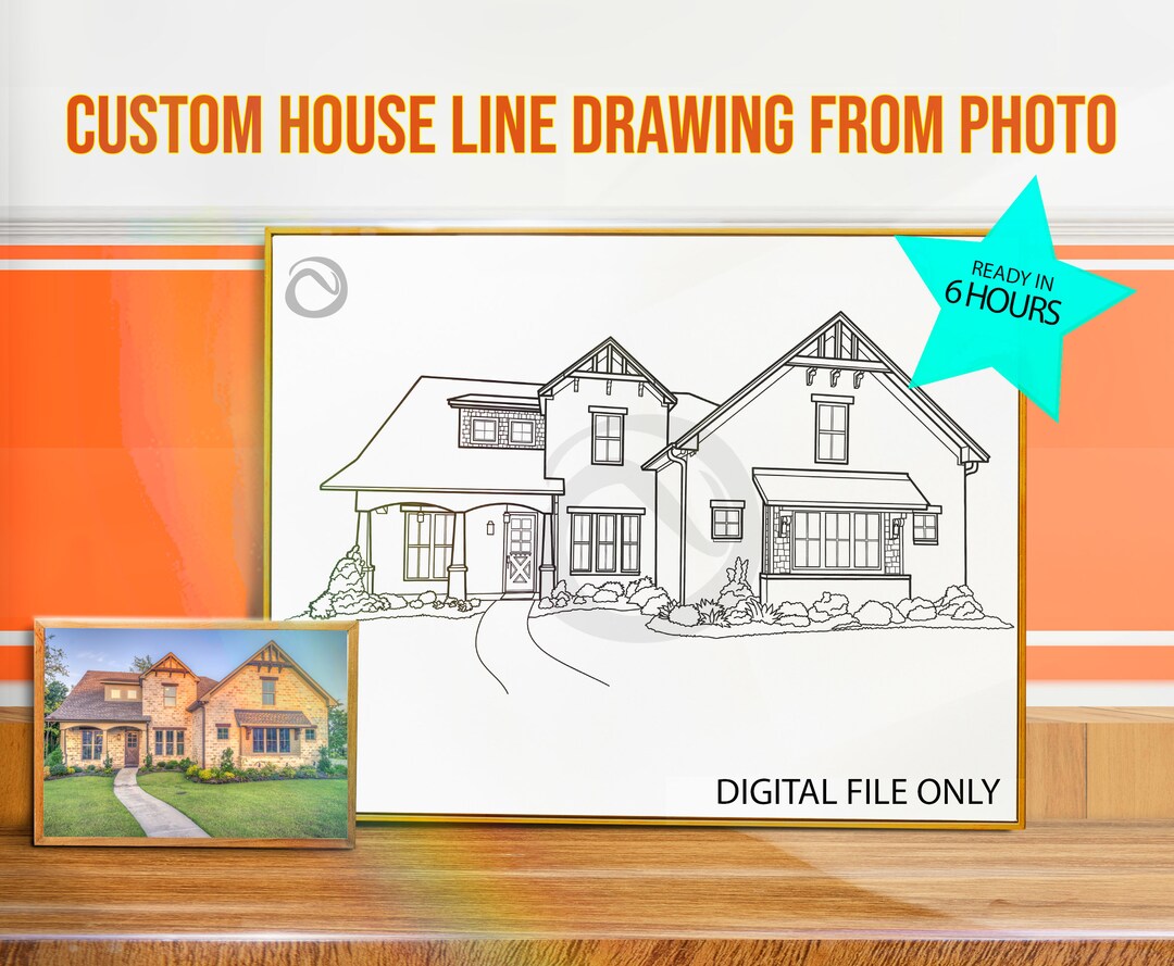 Custom House Line Drawing From Photo,line Drawing House,line Art ...