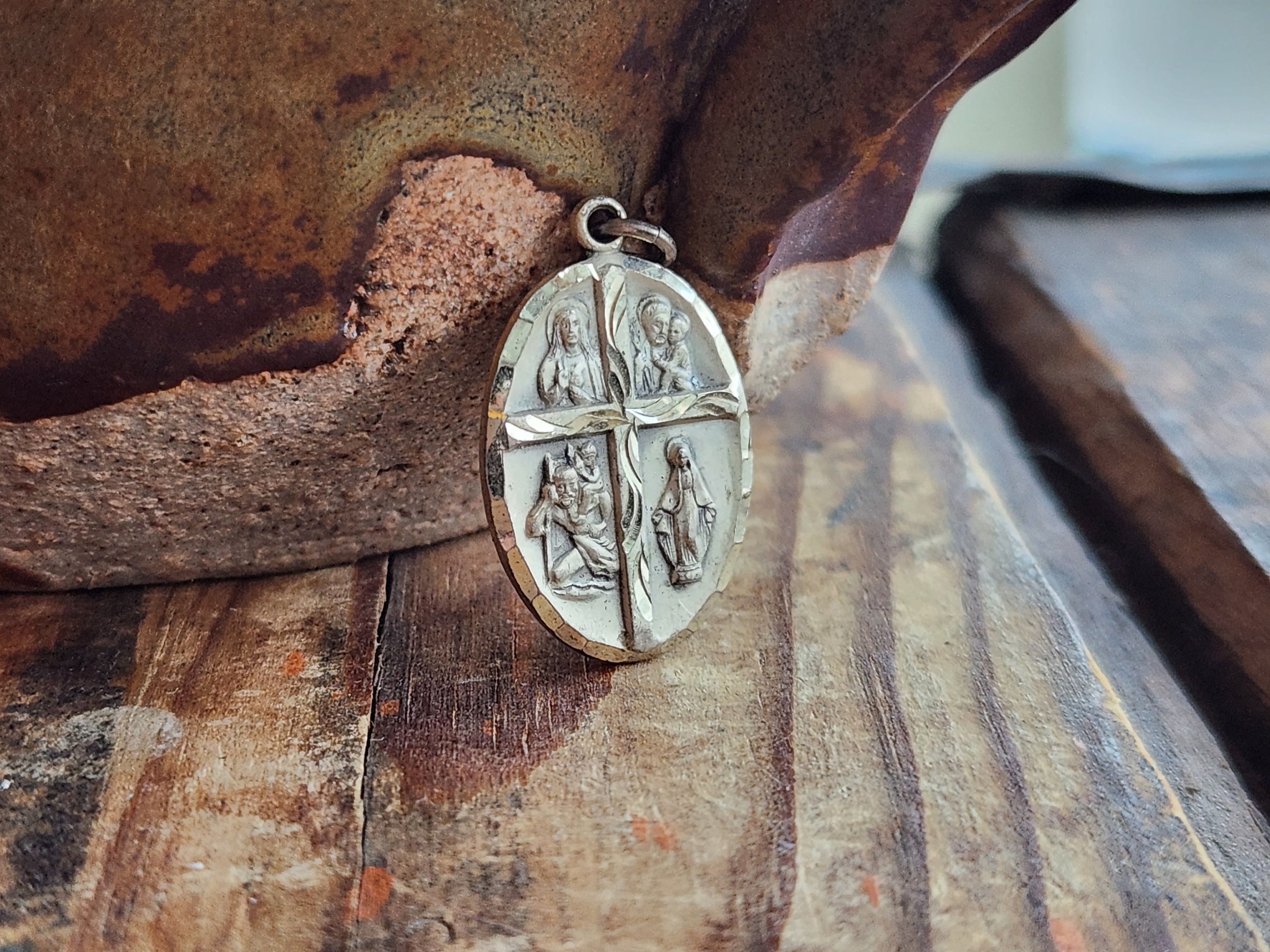 Vintage Cross Medallion STERLING Silver Necklace 4 Way Scapular Pendant ...