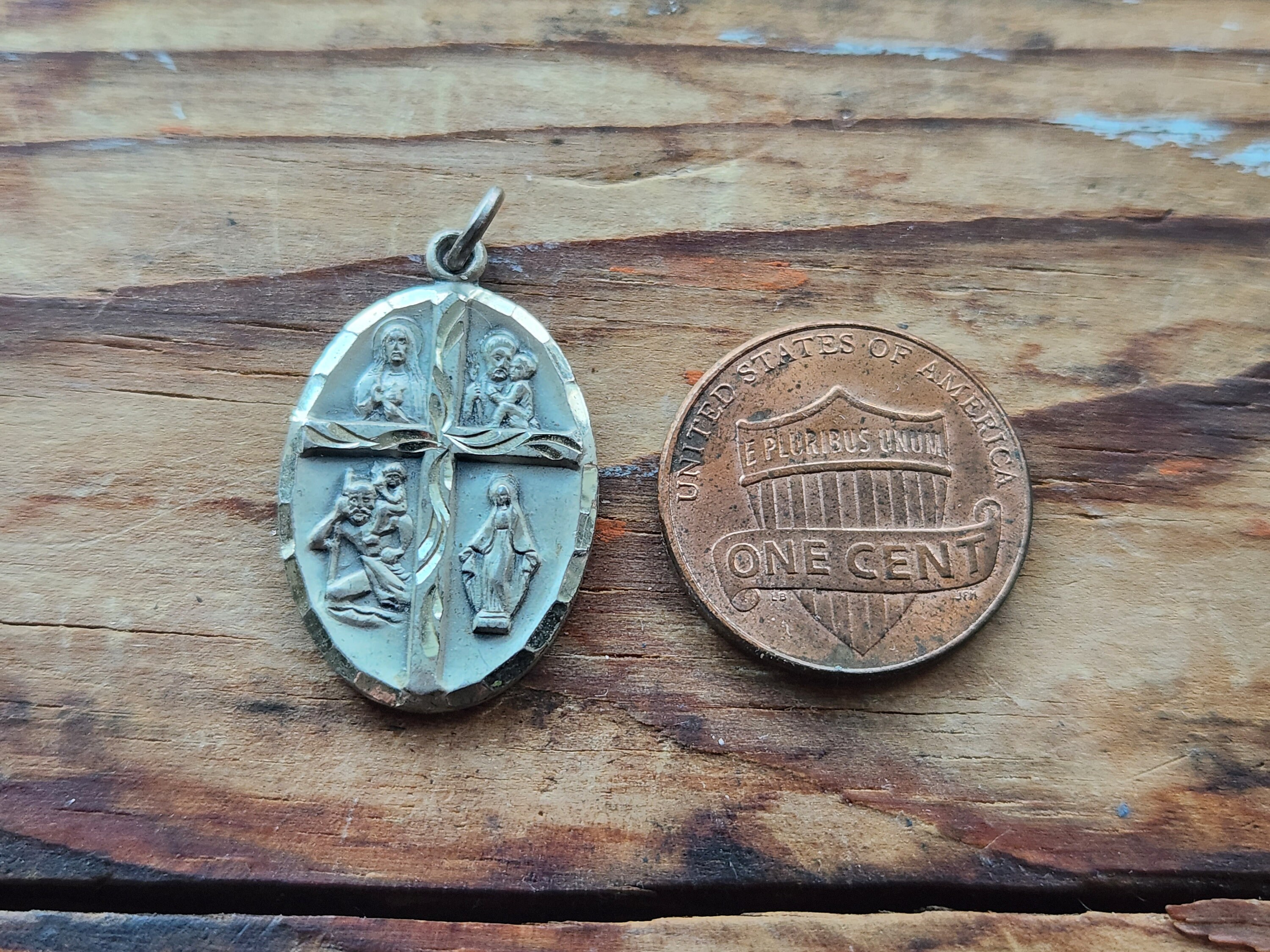 Vintage Cross Medallion STERLING Silver Necklace 4 Way Scapular Pendant ...