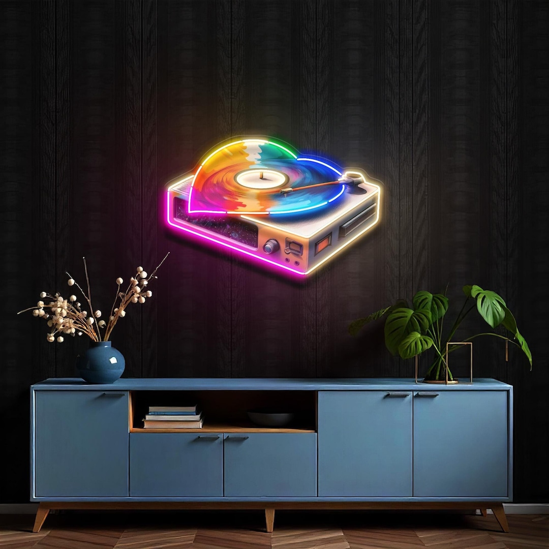 Vinyl Record Neon Sign, Retro Music Vibes, Bar & Lounge Neon Sign ...