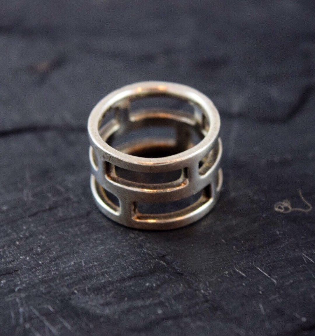 Unique Statement Ring Sterling Silver Lattice or Brick Design Ring Size ...
