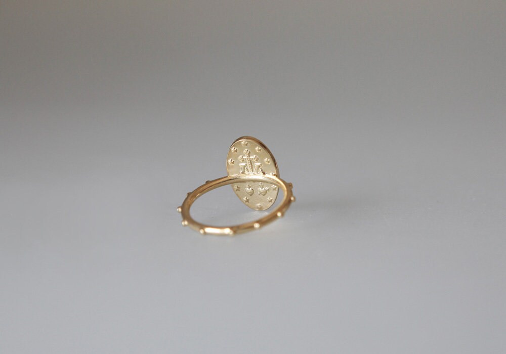 Maria Miraculous Medal Rosary Ring 14K 18K Gold Religious - Etsy