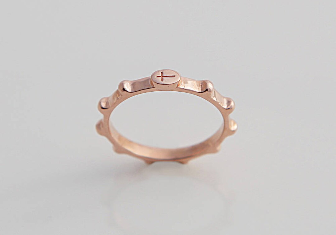 Rubio Rosary Ring, 14K, 18K Gold Cross Ring, Gold Rosary, Rosary Ring ...