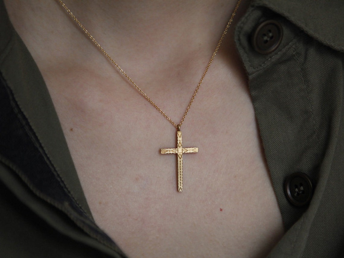 Trinity Cross Necklace 14K18K Gold Cross Pendantgold Cross | Etsy