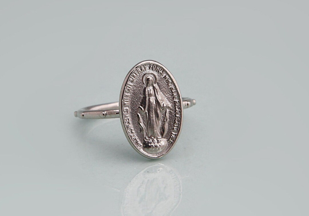 Maria Miraculous Medal Rosary Ring Sterling Silver Religious - Etsy