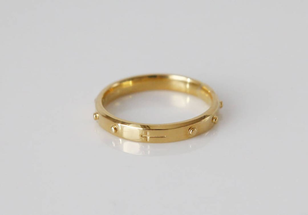 Alexandra Rosary Ring, 14K, 18K Gold Catholic Rosary Ring, Simple ...