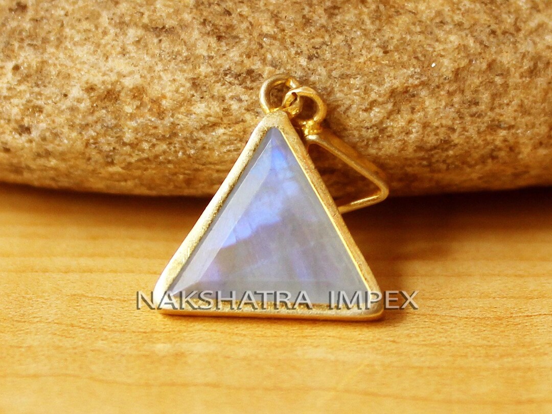 Natural Rainbow Moonstone Triangle Faceted 925 Sterling Silver Gold ...