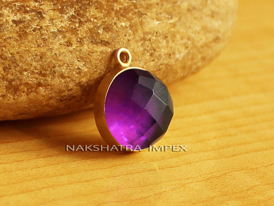 Amethyst Hydro Quartz Round Checker Cut 925 Sterling Silver Gold Plated ...